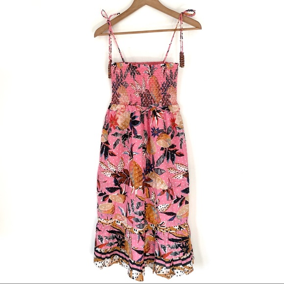 FARM Rio | Dresses | Nwt Farm Rio Pink Pineapple Midi Dress Xs | Poshmark